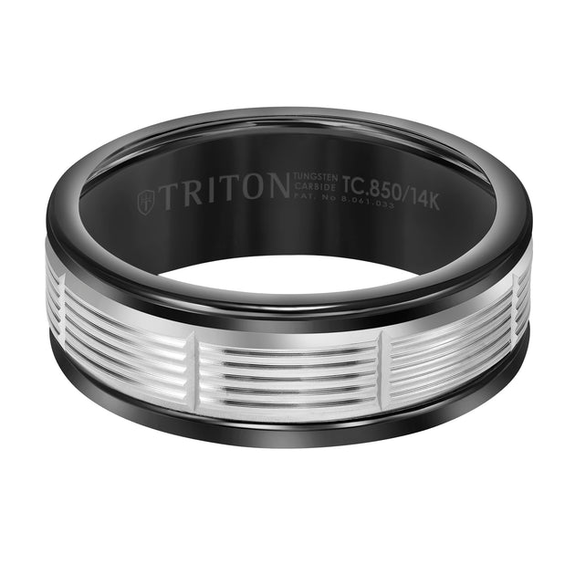 8mm Band with Black Tungsten Exterior and Serrated Vertical Cuts 14K ...